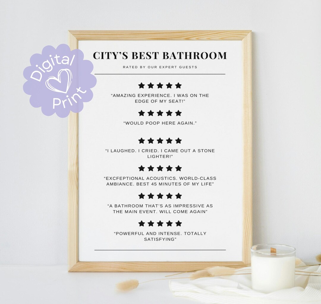 Funny Toilet 5 Star Reviews Print // Bathroom Decor, Bathroom Wall Art ...