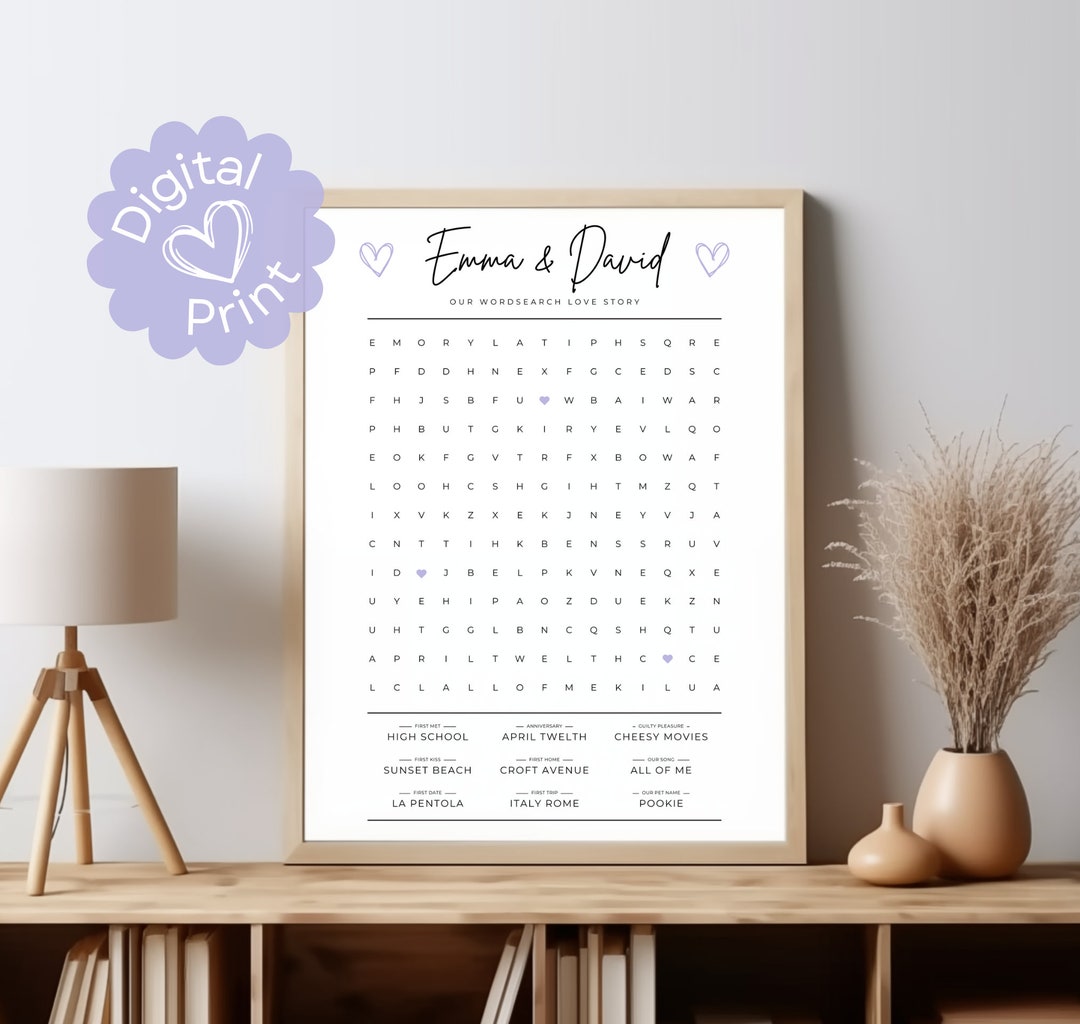 Custom Relationship Word Search Game // Digital Personalized Gift for ...