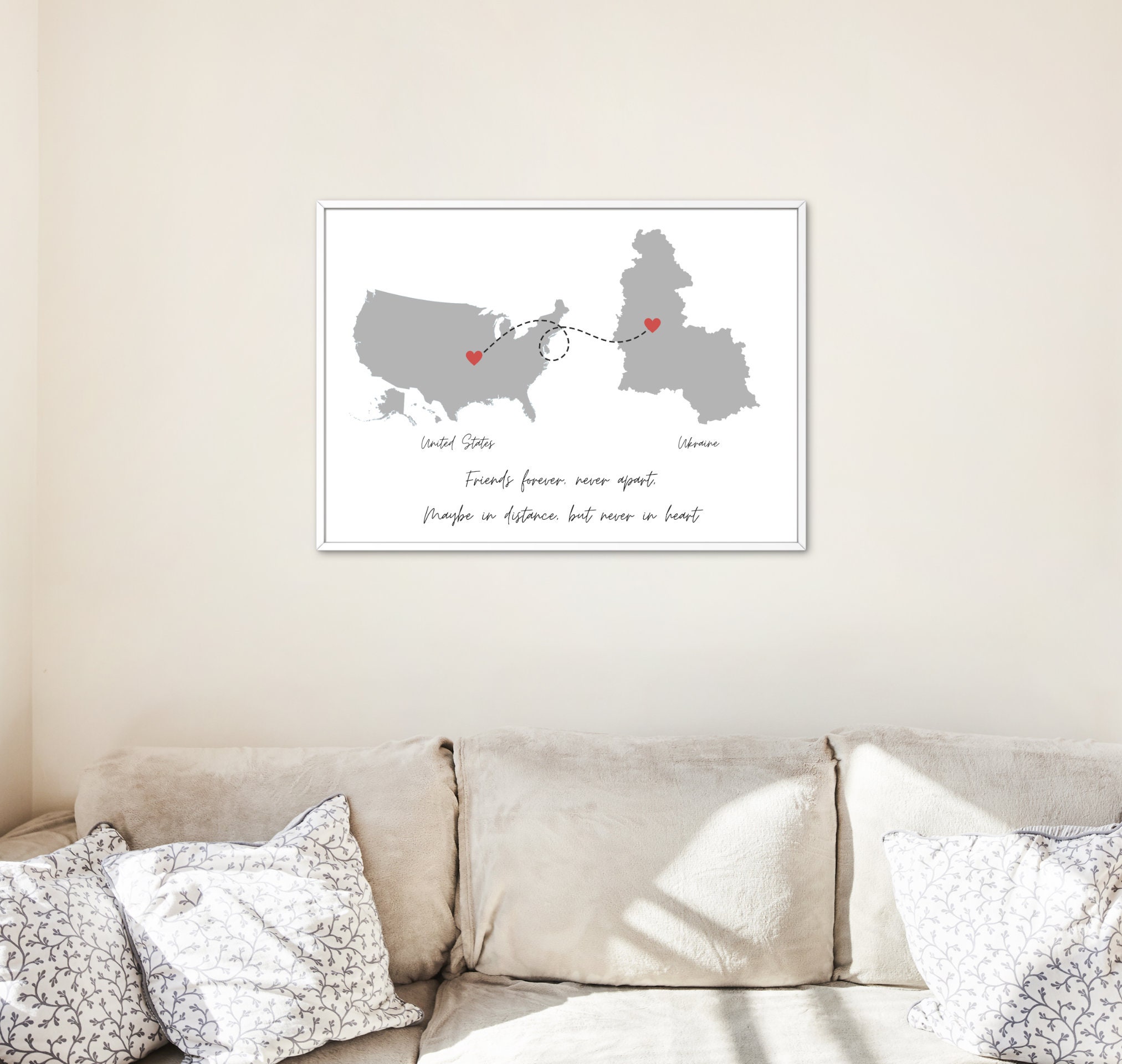 Personalised Map Print Custom Moving Away Gift Print Long Distance ...