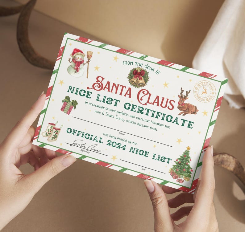 Christmas Nice List Certificate // Santa Certificate, Santa's Nice List ...