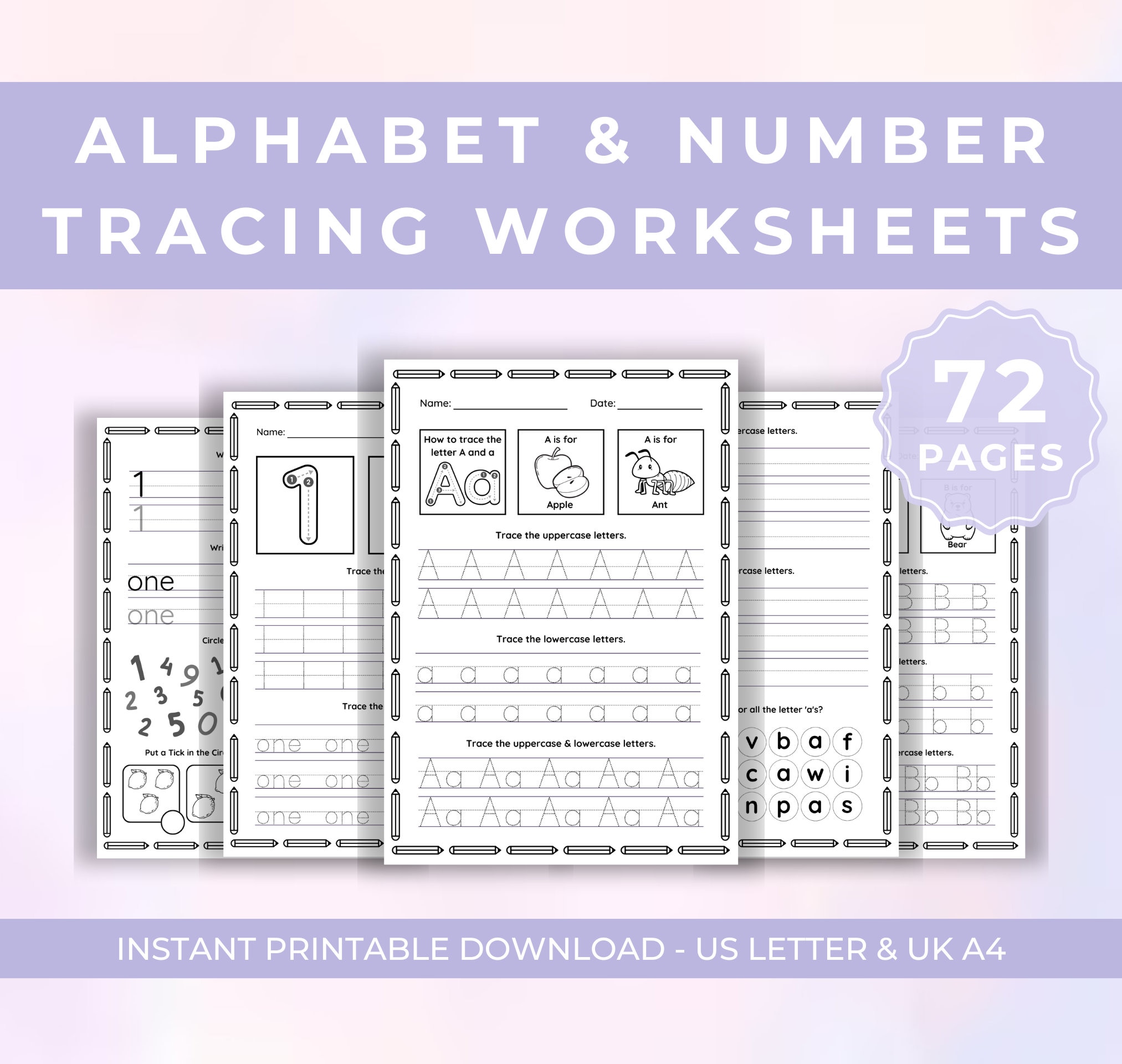 A to Z Tracing Worksheets // Preschool Kindergarten Handwriting ...