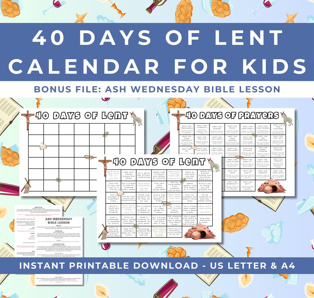 40 Days of Lent Calendar for Kids / Sunday School Activities for ...