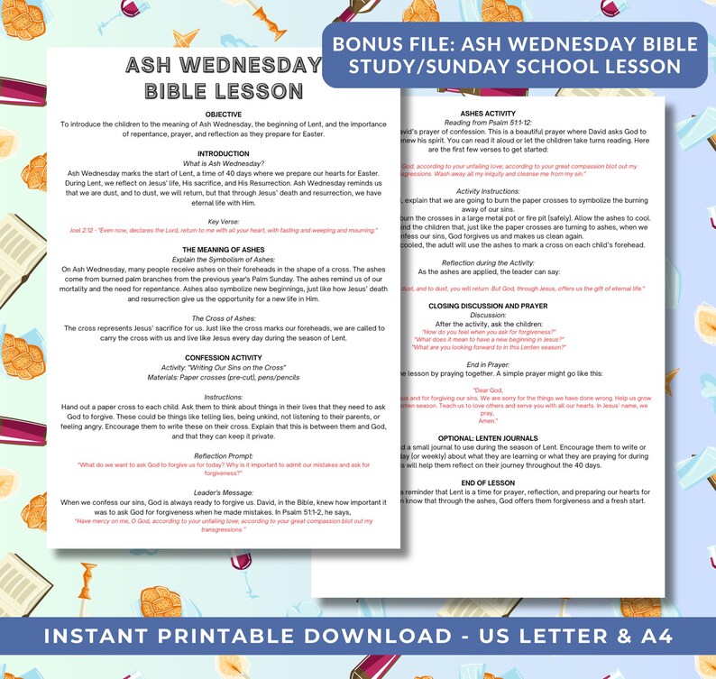 40 Days of Lent Calendar for Kids / Sunday School Activities for ...