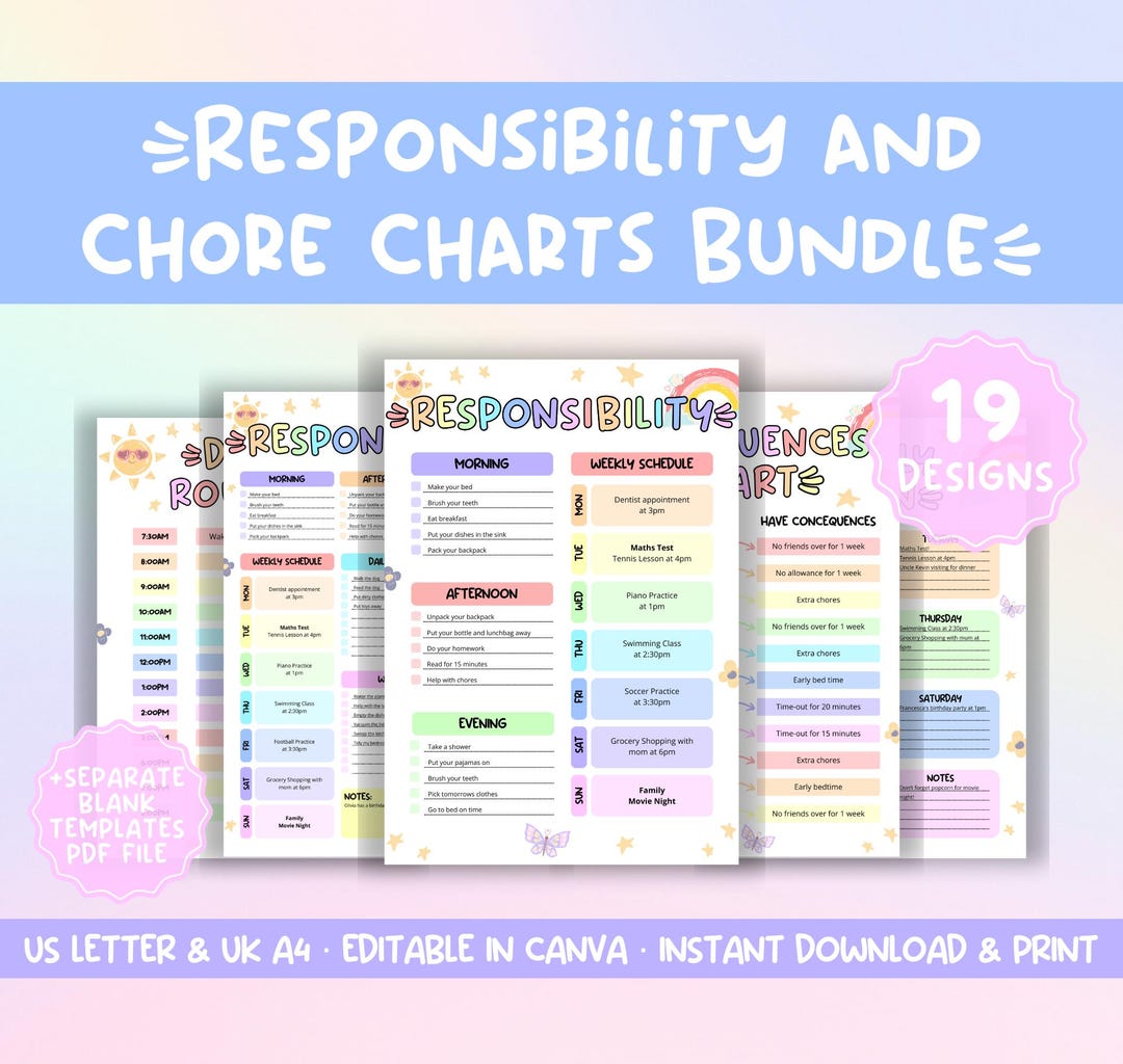 Editable Responsibility Chore Chart Bundle for Kids // Kids Chore List ...
