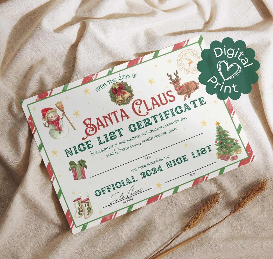 Christmas Nice List Certificate // Santa Certificate, Santa's Nice List ...