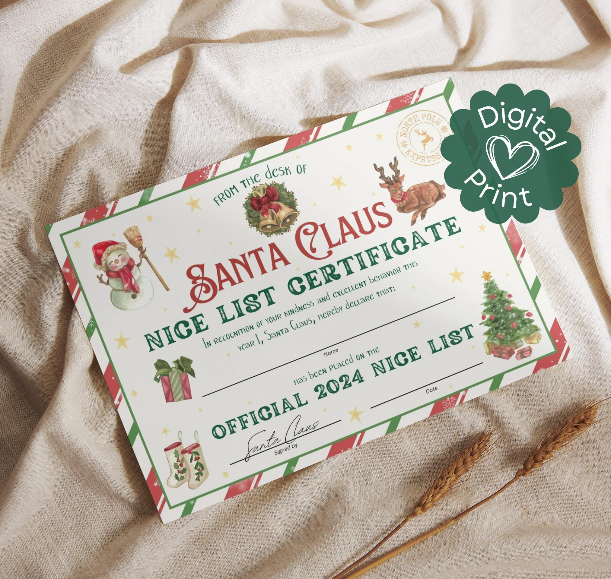 Christmas Nice List Certificate // Santa Certificate, Santa's Nice List ...