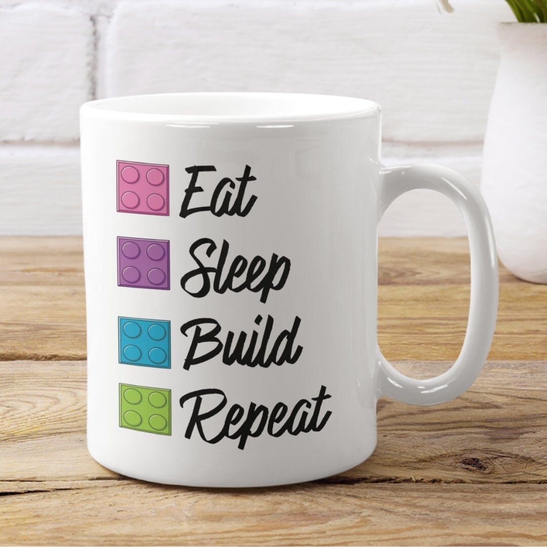 Eat Sleep Build Repeat Coffee Mug, Pastel Toy Bricks, Master Builder ...