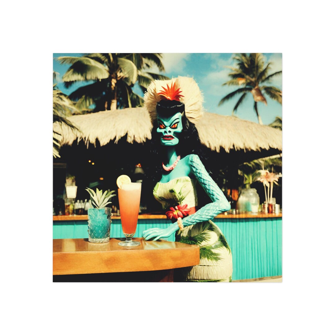 Creepy Quirky Tiki Bar Bartender Hawaiian Summer Tiki Party Cocktails ...