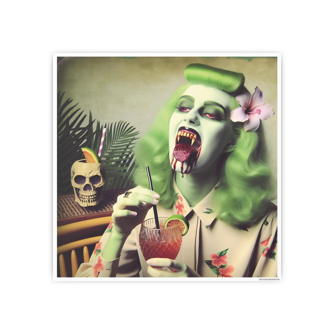 Affiche rockabilly vampire goth tiki poster photo rétro papier art ...