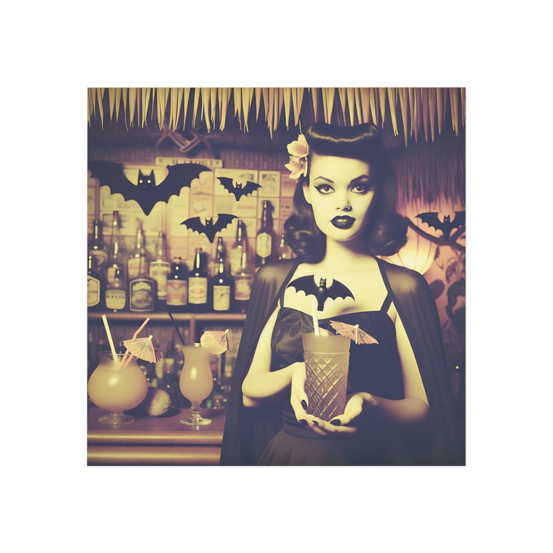 Goth Tiki Vampire Bat Girl Vintage Style Tiki Bar Magnet - Etsy