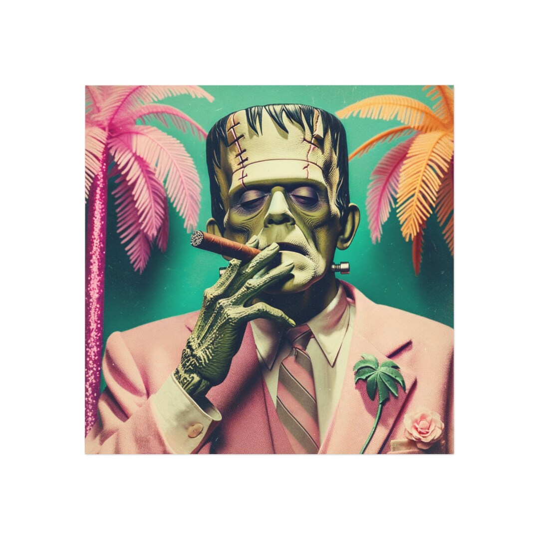 Tropical Frankie Smoking Cigar Palm Trees Magnet Quirky Frankenstein ...