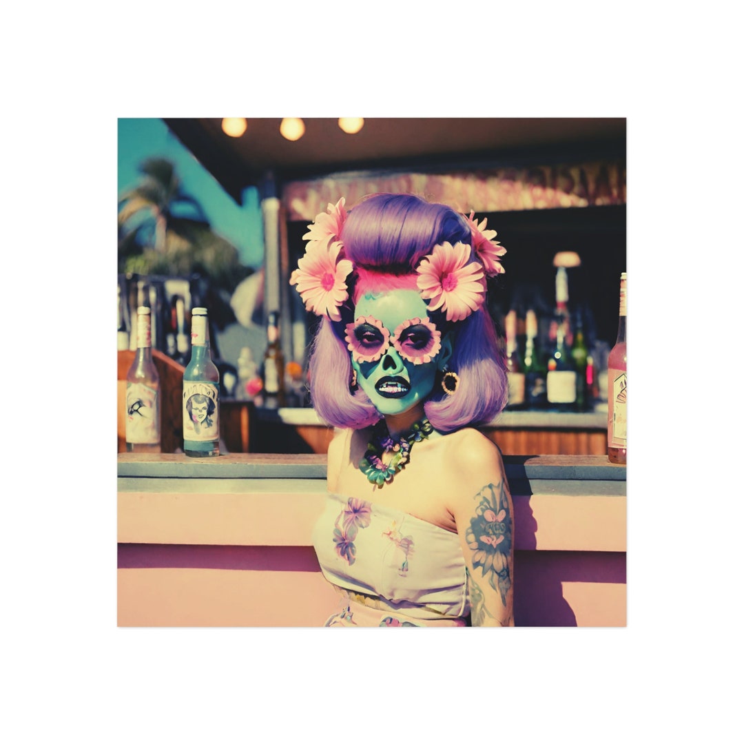 Creepy Quirky Flower Lady Retro Freaky Tiki Quirky Goth Square Magnet ...