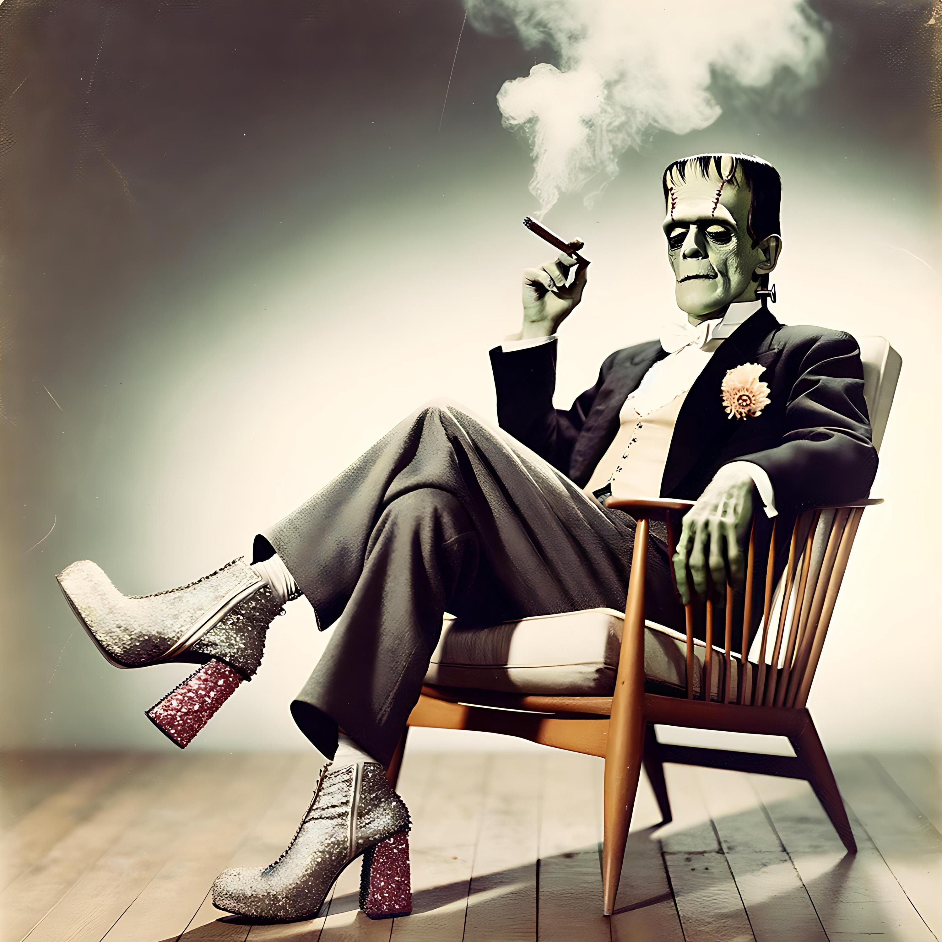 DIGITAL DOWNLOAD Frankenstein Retro Smoke Pumps Quirky Mid Century ...
