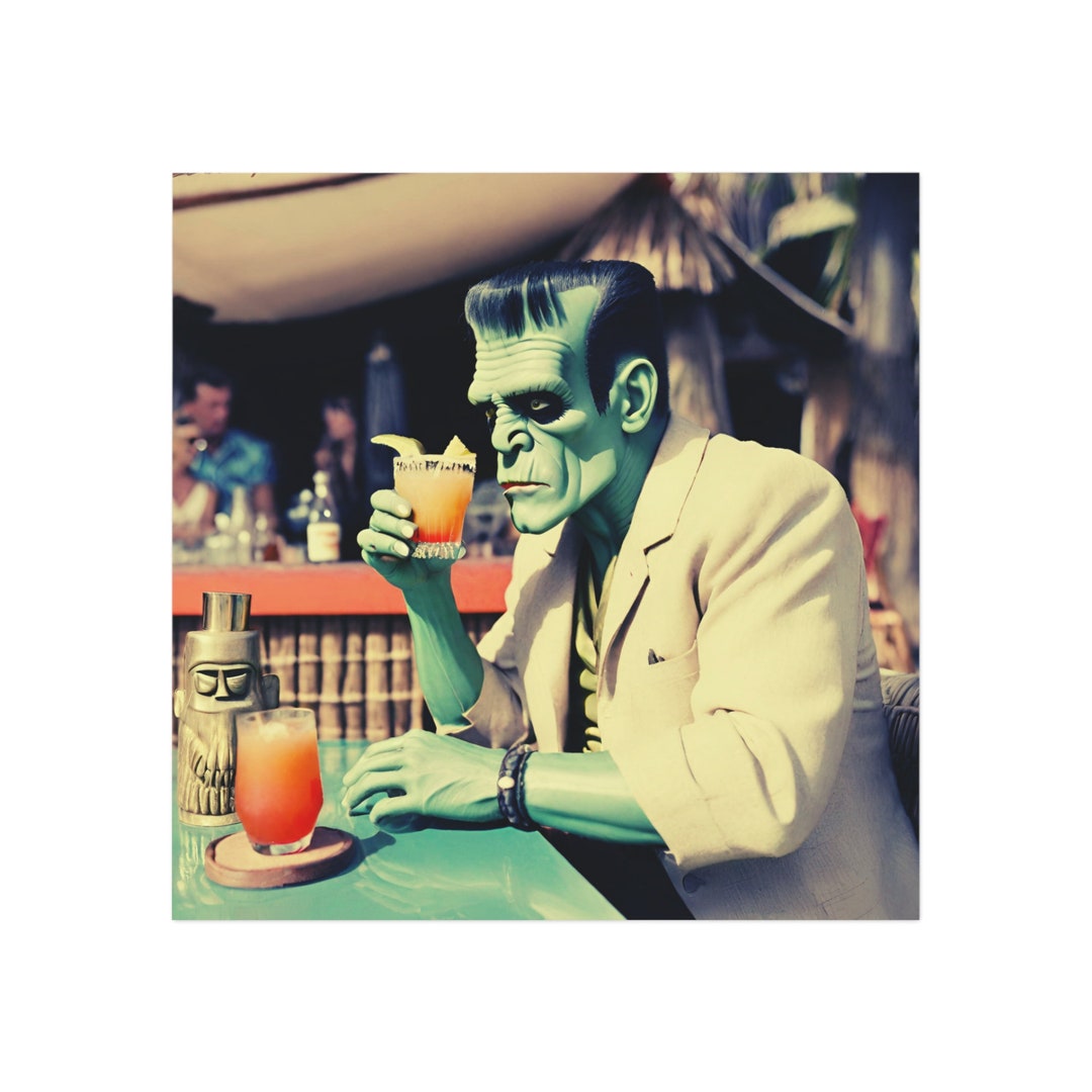 Frankenstein Drinking Cocktail Quirky Tiki Bar Retro Magnet - Etsy