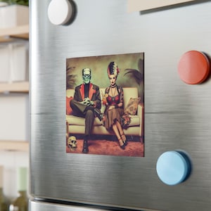 Mid Century Modern Frankenstein Tiki Lounge Retro Halloween Quirky Bride of Frankenstein Vintage ...