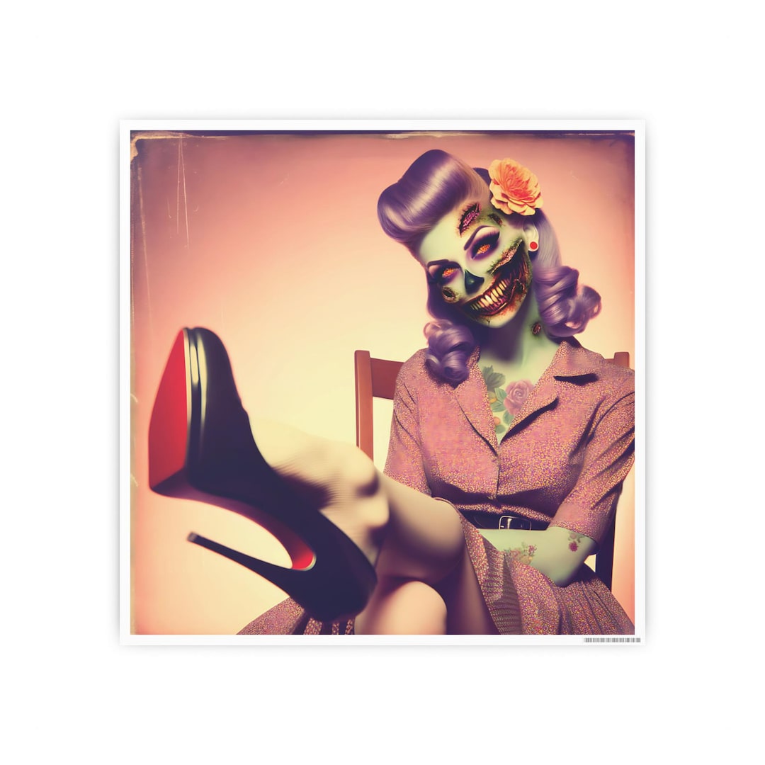 Rockabilly Zombie Pin up Girl Retro Horror Heels Photo Art Paper Poster ...