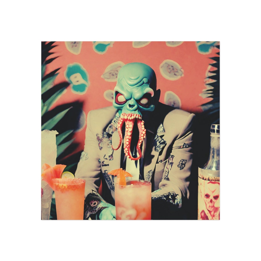 Mid Century Modern Octopus Monster Bartender Creepy Quirky Retro Bar ...