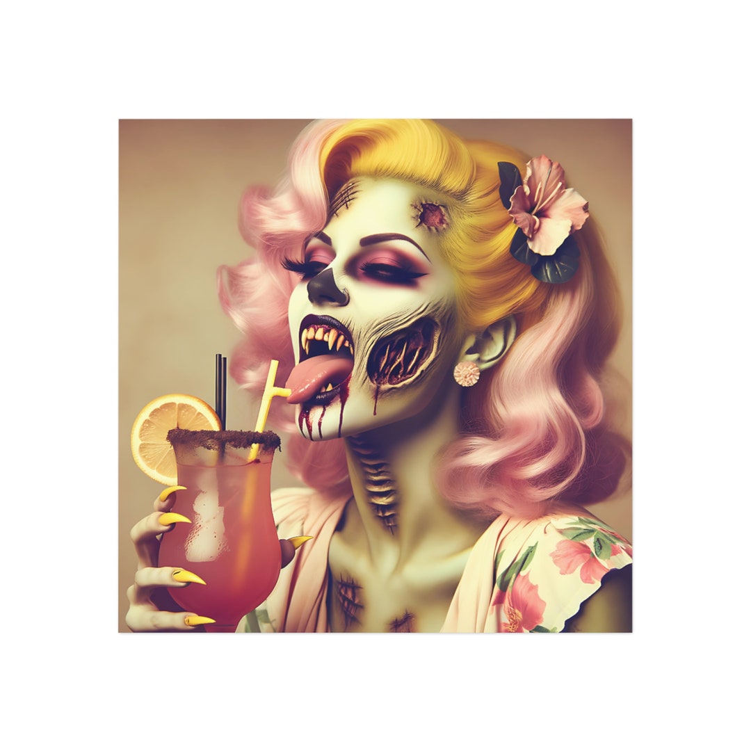 Vampire Tiki Lounge Square Magnet Retro Vamp Zombie Pin up Girl Goth ...