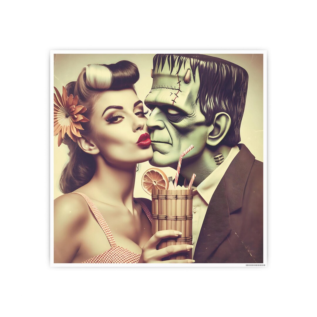 Quirky Frankenstein Retro Pin up Tiki Cocktail Vintage Style Photo Art ...