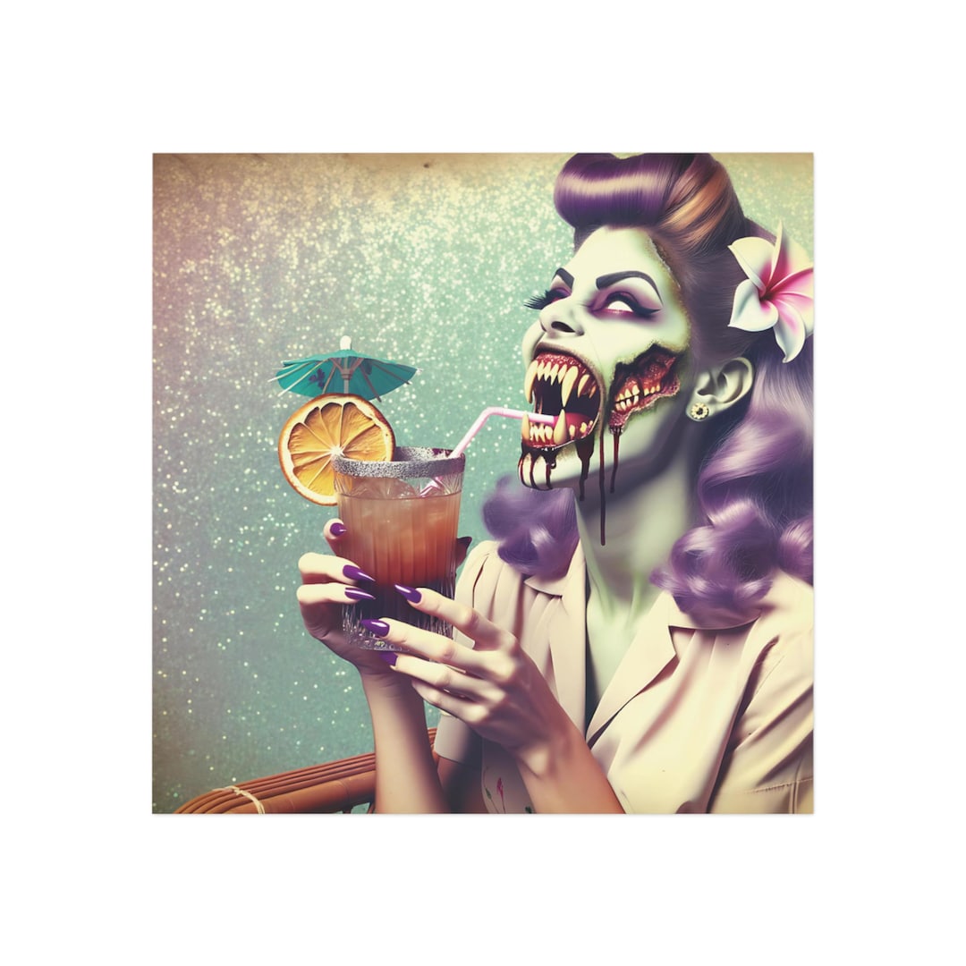 Retro Zombie Vampire Pin up Girl Tiki Cocktail Quirky Horror Monster ...