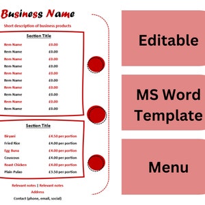 Editable MS Word Food Menu Template With Design Details - Etsy