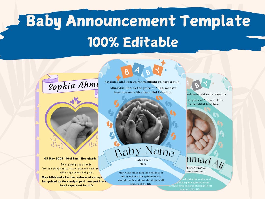 Personalised Digital Baby Birth Announcement Baby Boy Islamic IG Post ...