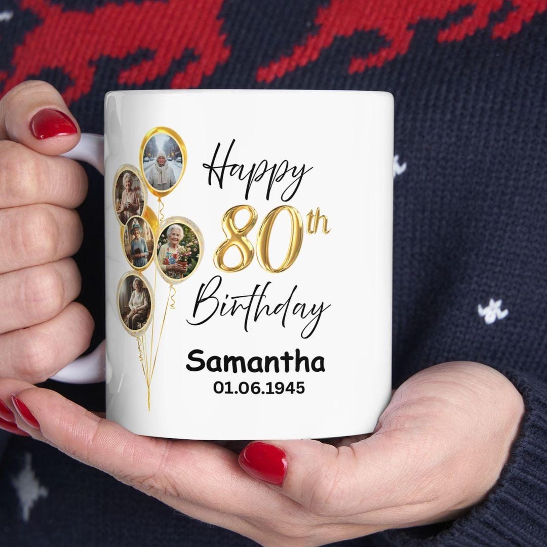 Personalized 80th Birthday Mug With Custom Photo, Custom Name & Custom ...