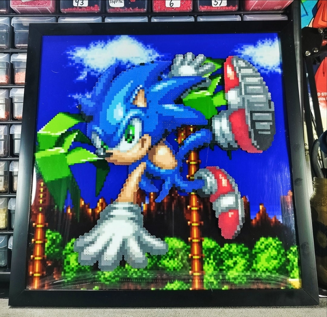 Sonic the Hedgehog Wall Gaming Art, Perler Bead, Retro, Picture Frame ...