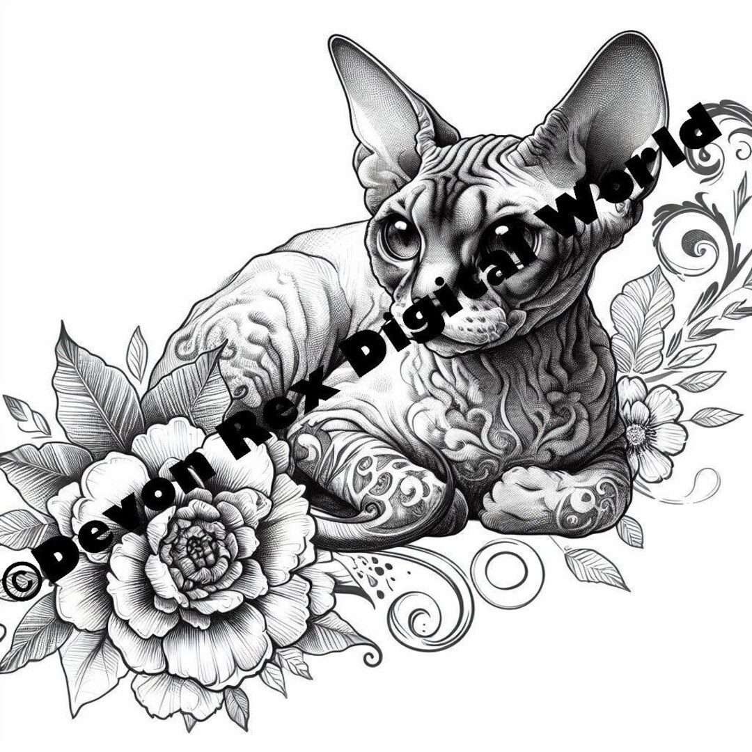 Devon Rex Tattoo Drawing Digital - Etsy