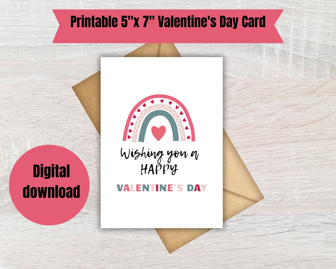 Happy Valentine's Day Printable Card, Cute Boho Rainbow Valentine's Day ...
