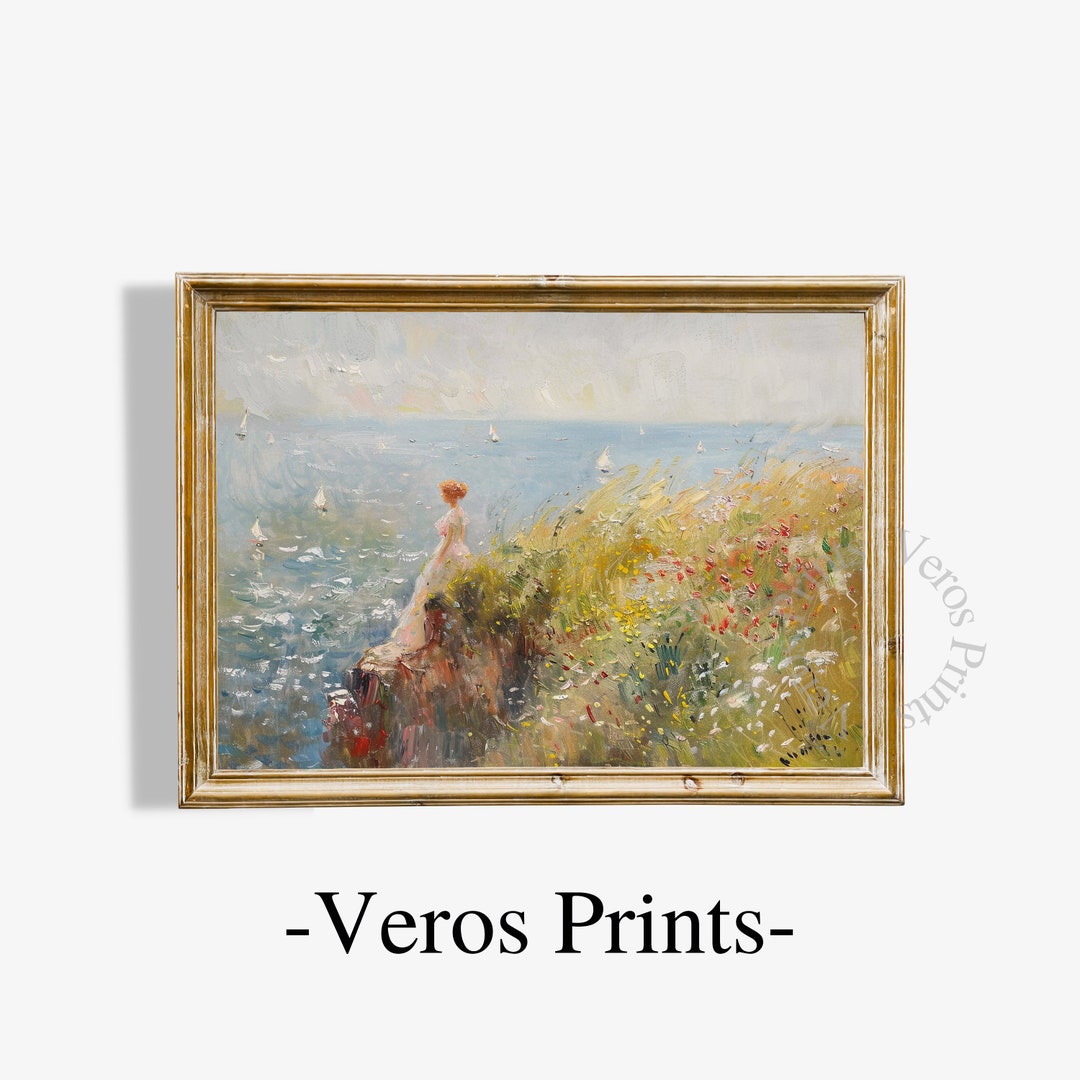 Calm Digital Painting, Cottage Core Landscape, Coastal Summer Wall Art ...