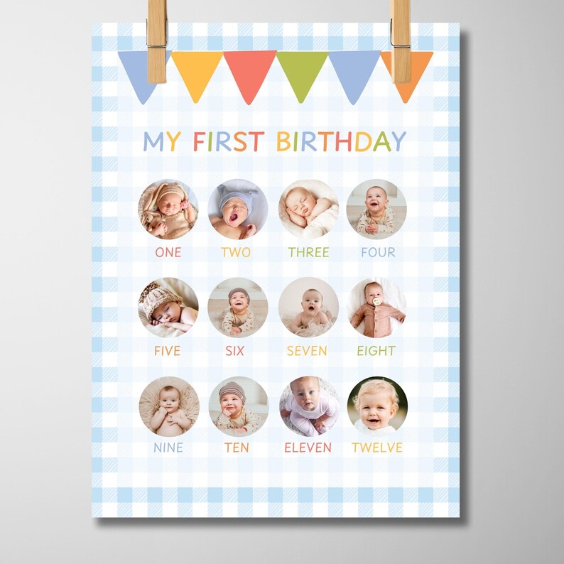 First Birthday Milestone Poster, Editable Photo Collage (canva Template ...