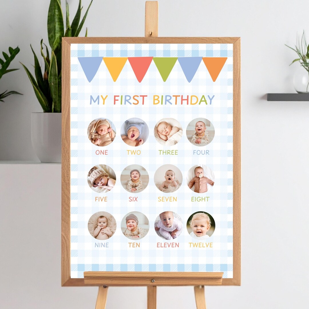 First Birthday Milestone Poster, Editable Photo Collage (canva Template ...