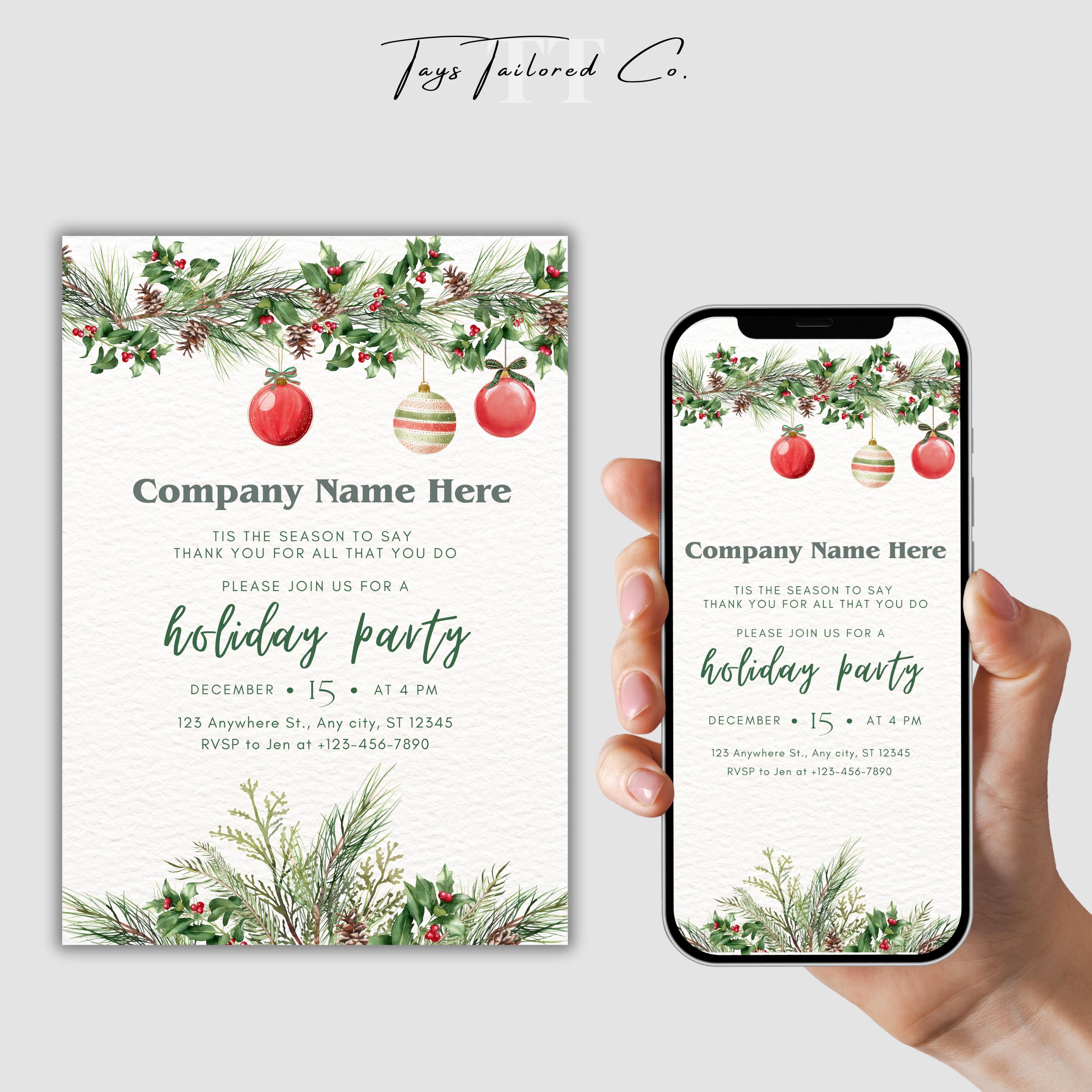 Work Holiday Party Invitation, Company Christmas Party, Editable Office ...