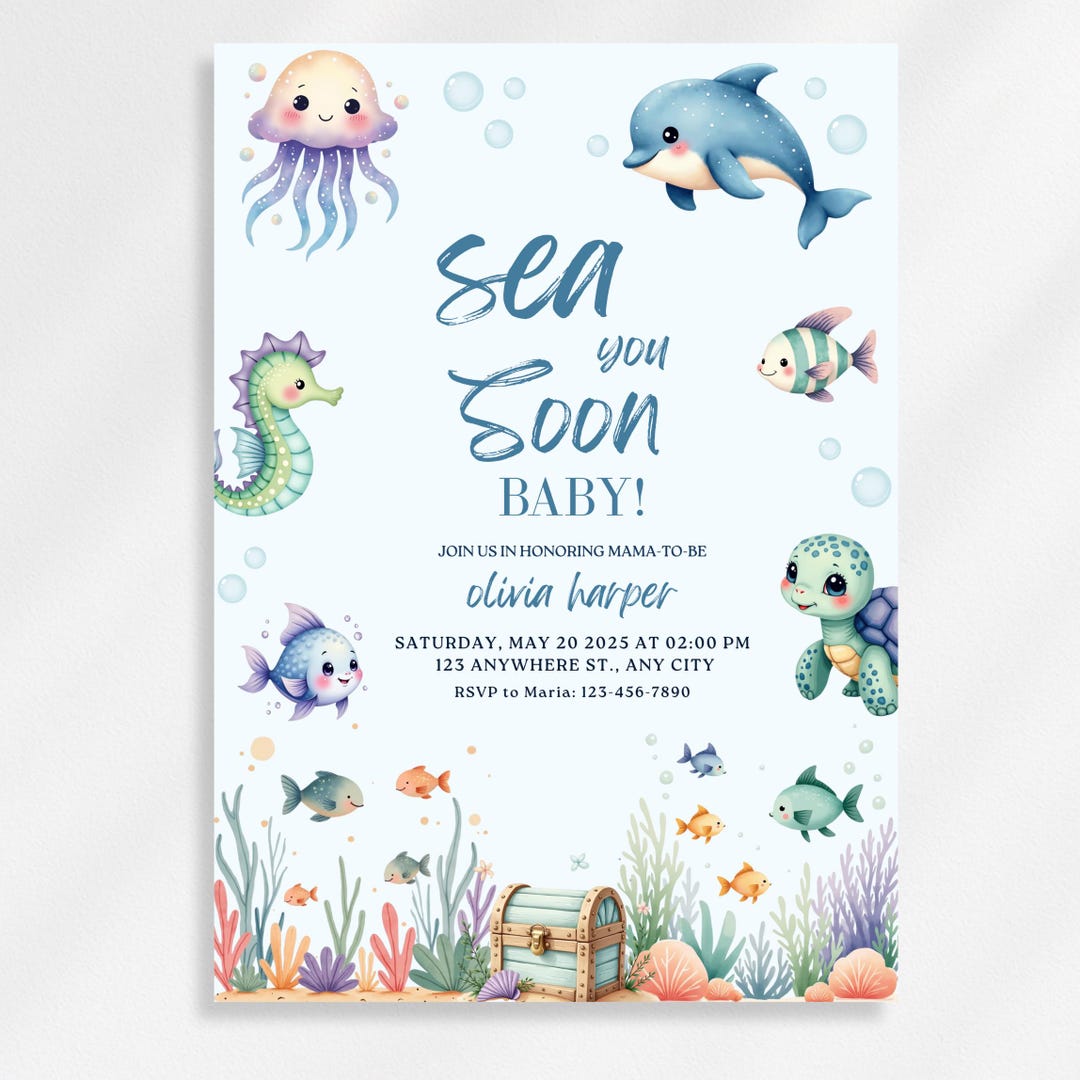 Sea You Soon Baby Shower Invitation, Nautical Baby Boy Shower Invite ...