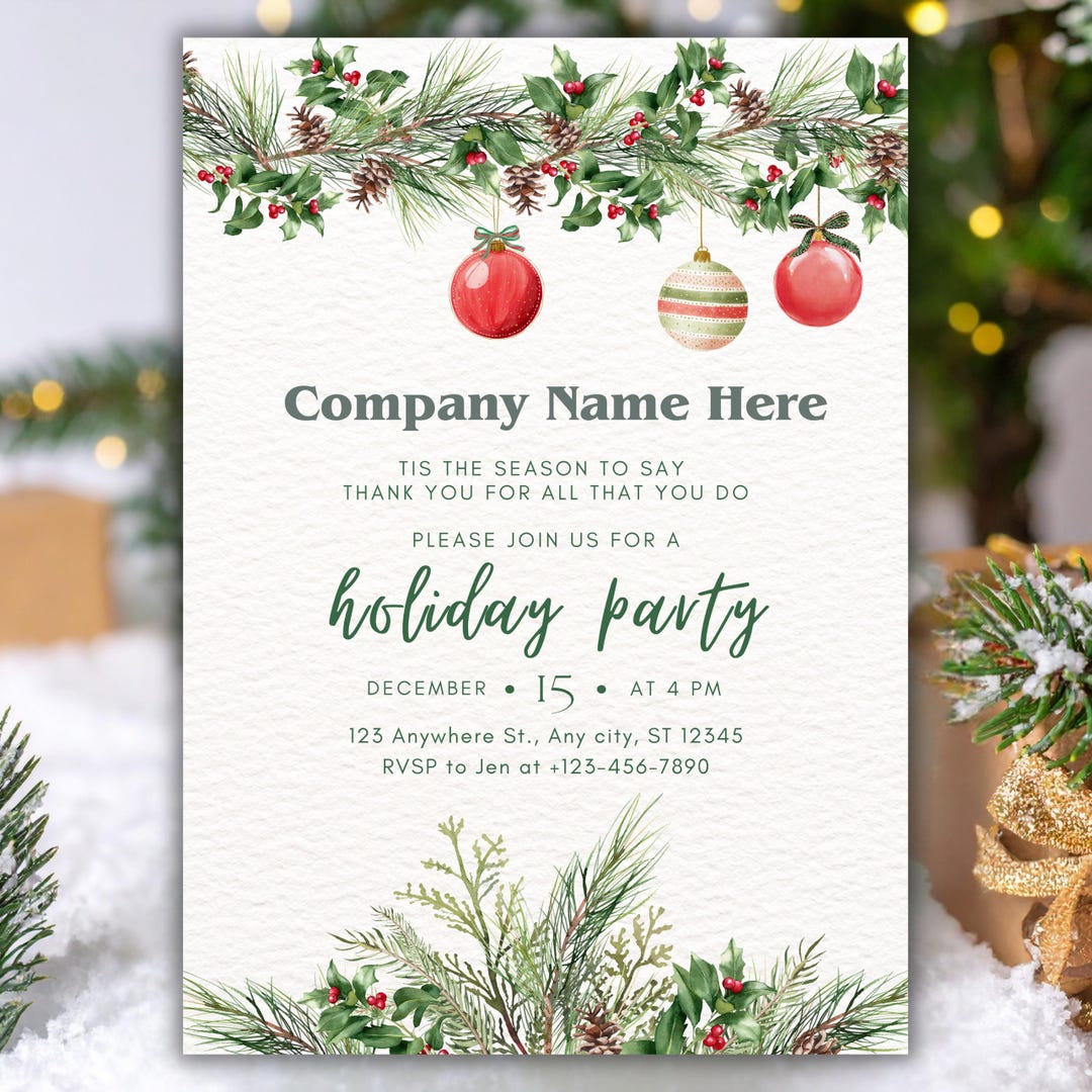 Work Holiday Party Invitation, Company Christmas Party, Editable Office ...