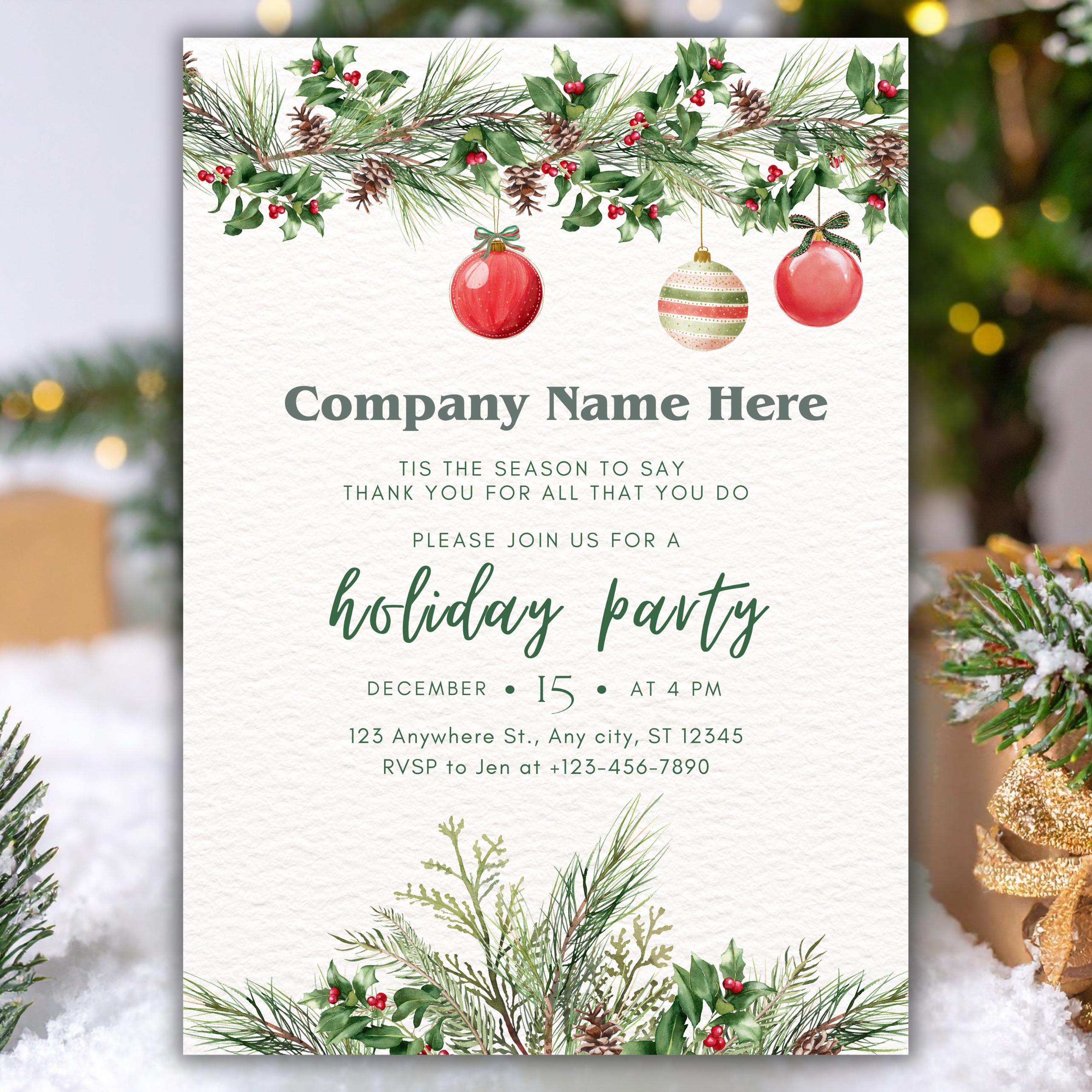 Work Holiday Party Invitation, Company Christmas Party, Editable Office ...
