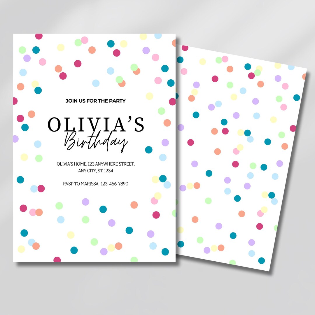 Editable Confetti Birthday Invitation Template, Printable Colorful ...