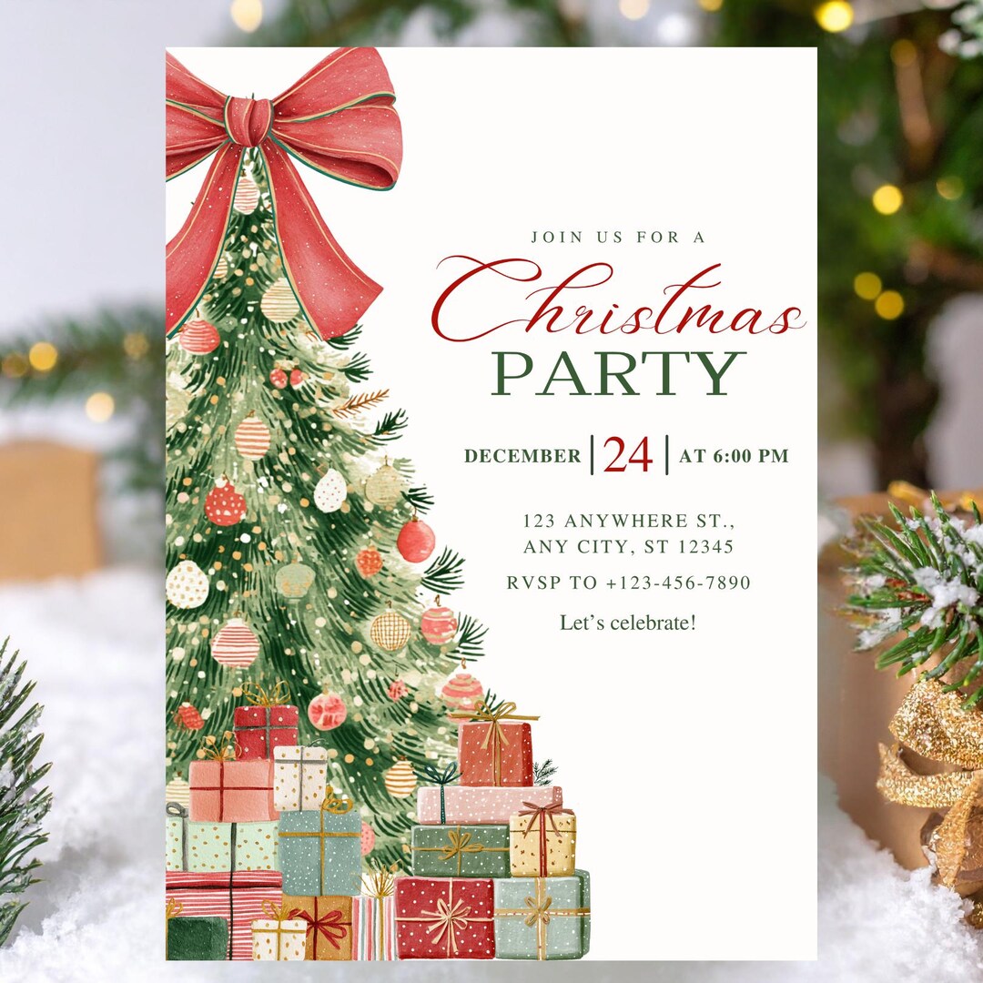 Editable Christmas Party Invitation Template, Printable Christmas Party ...