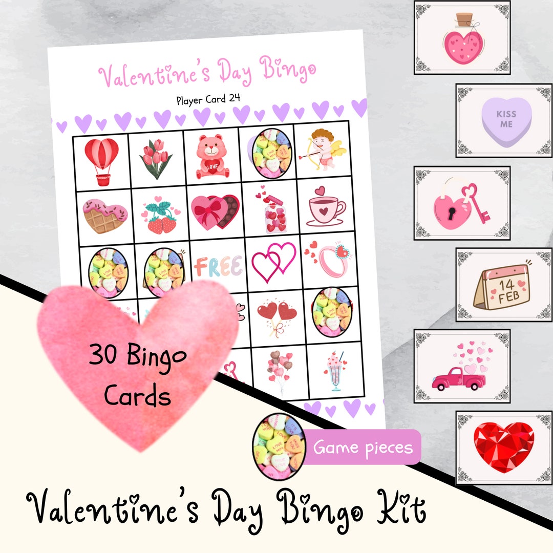 30 Unique Valentine's Bingo Cards Printable Fun for Family & Friends ...