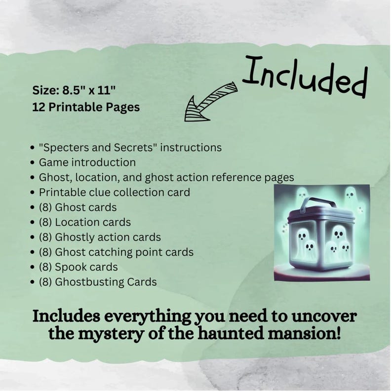 Printable Haunted Mansion Card Game, Ghost Catching Game, Mystery Card ...