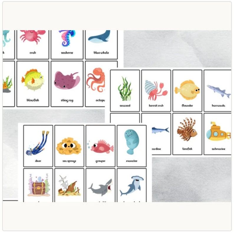 40 Under the Sea Flash Cards, Ocean Animals Printables, Cute Water ...