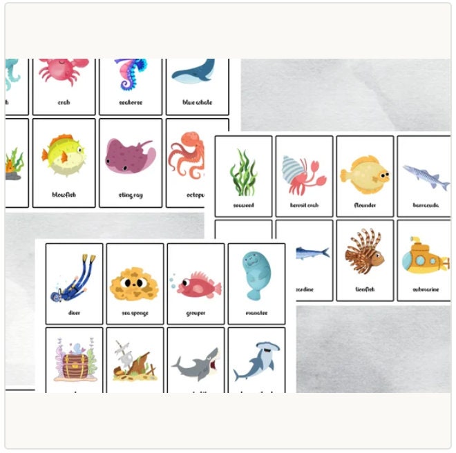 40 Under the Sea Flash Cards, Ocean Animals Printables, Cute Water ...