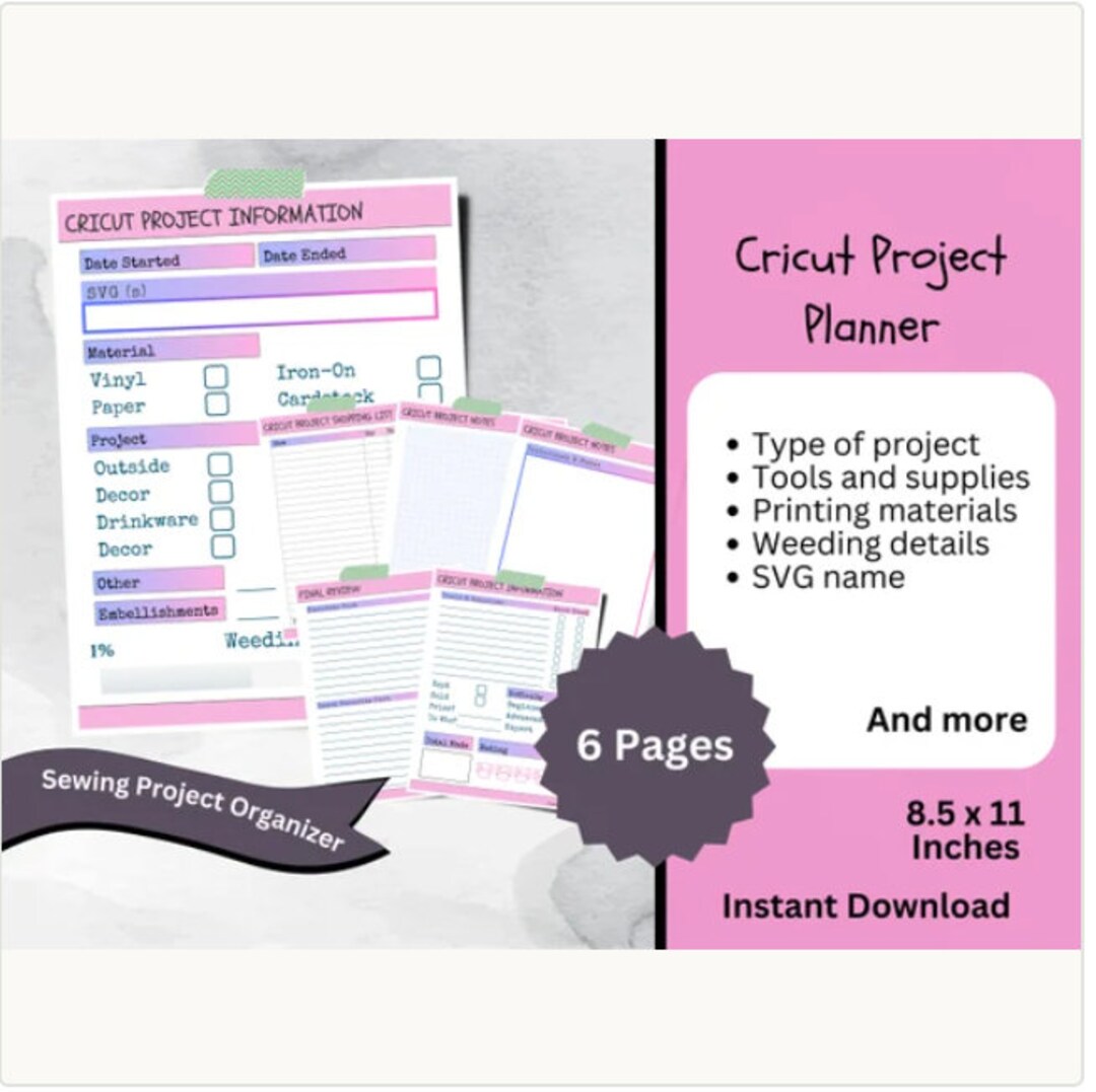 PINK Cricut Journal Project Printable, Cricut Project Planner, DIY ...