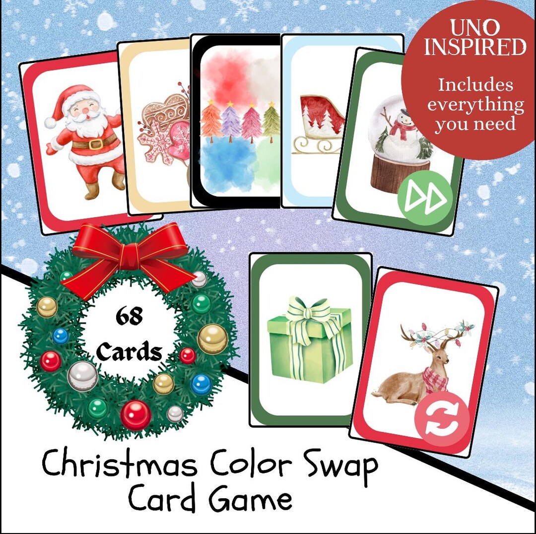 Christmas Color Swap Card Game Printable Deck, Easy Game for Kids and ...