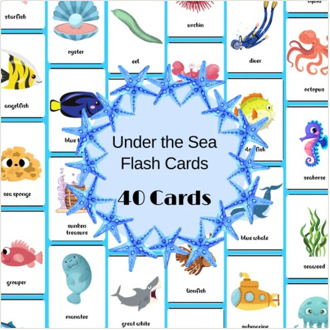 40 Under the Sea Flash Cards, Ocean Animals Printables, Cute Water ...