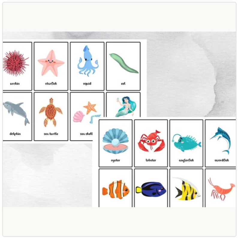 40 Under the Sea Flash Cards, Ocean Animals Printables, Cute Water ...