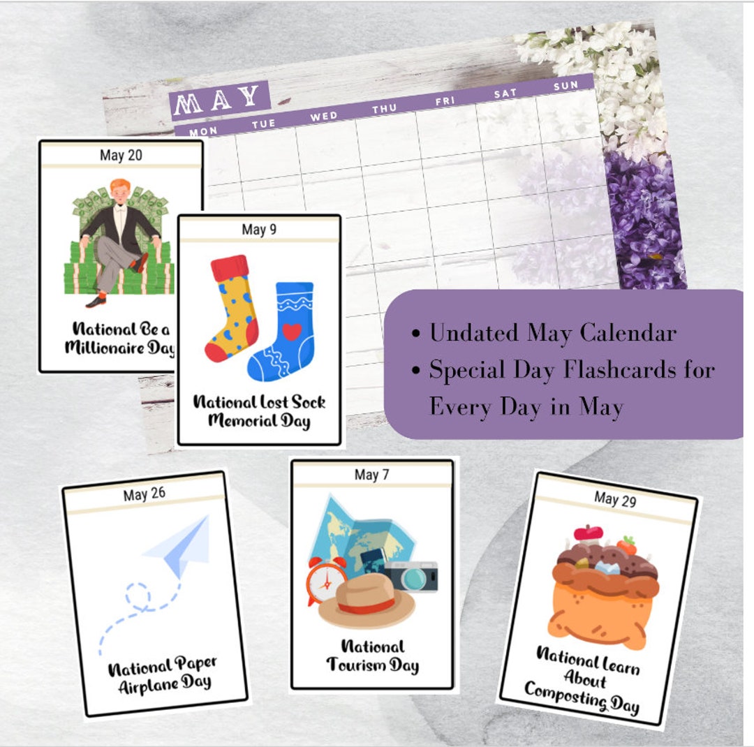 May National Days Flashcards and FREE Undated May Printable Calendar ...