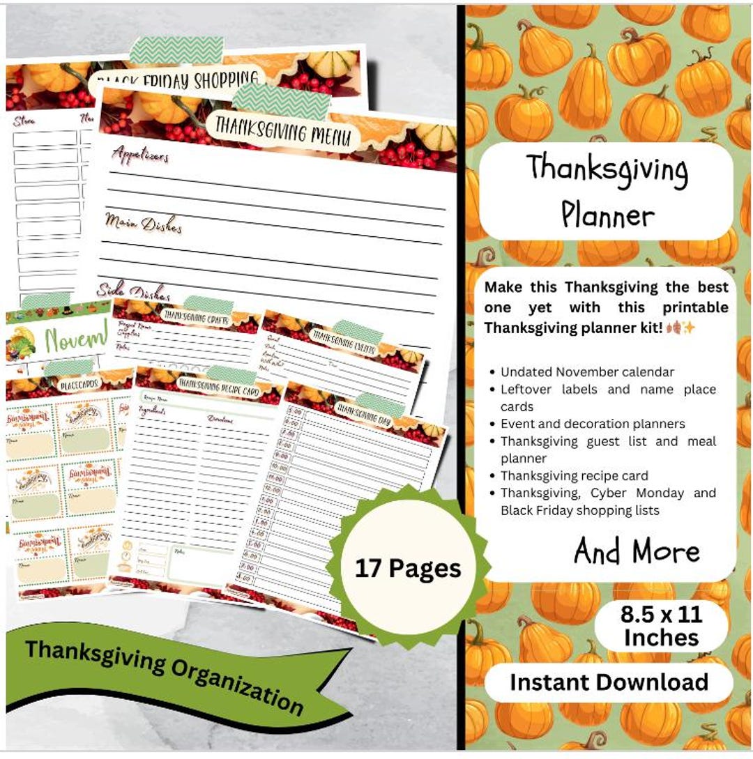 Best Thanksgiving Planner Printable Kit, Thanksgiving Meal Planning ...