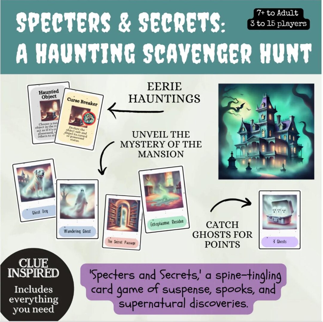Printable Haunted Mansion Card Game, Ghost Catching Game, Mystery Card ...